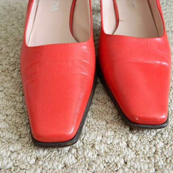 Escada | Shoes | Escada Red Leather Classic Sling Back Pumps Us 7 ...
